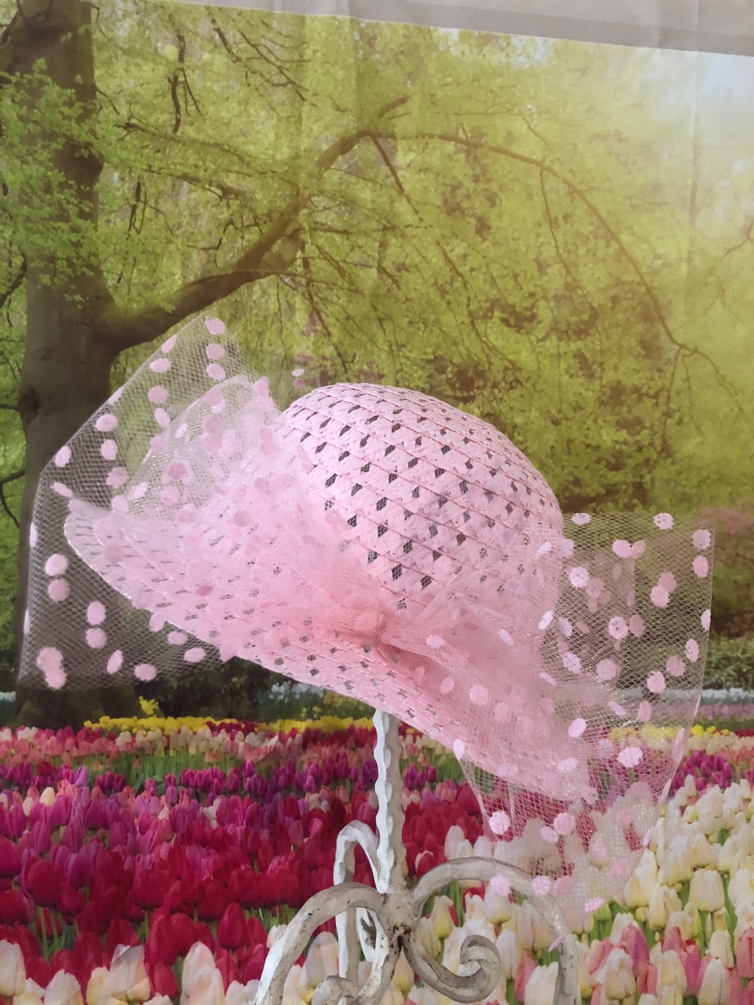 Girls Pink Easter Hat With Polka Dot Bow - Etsy