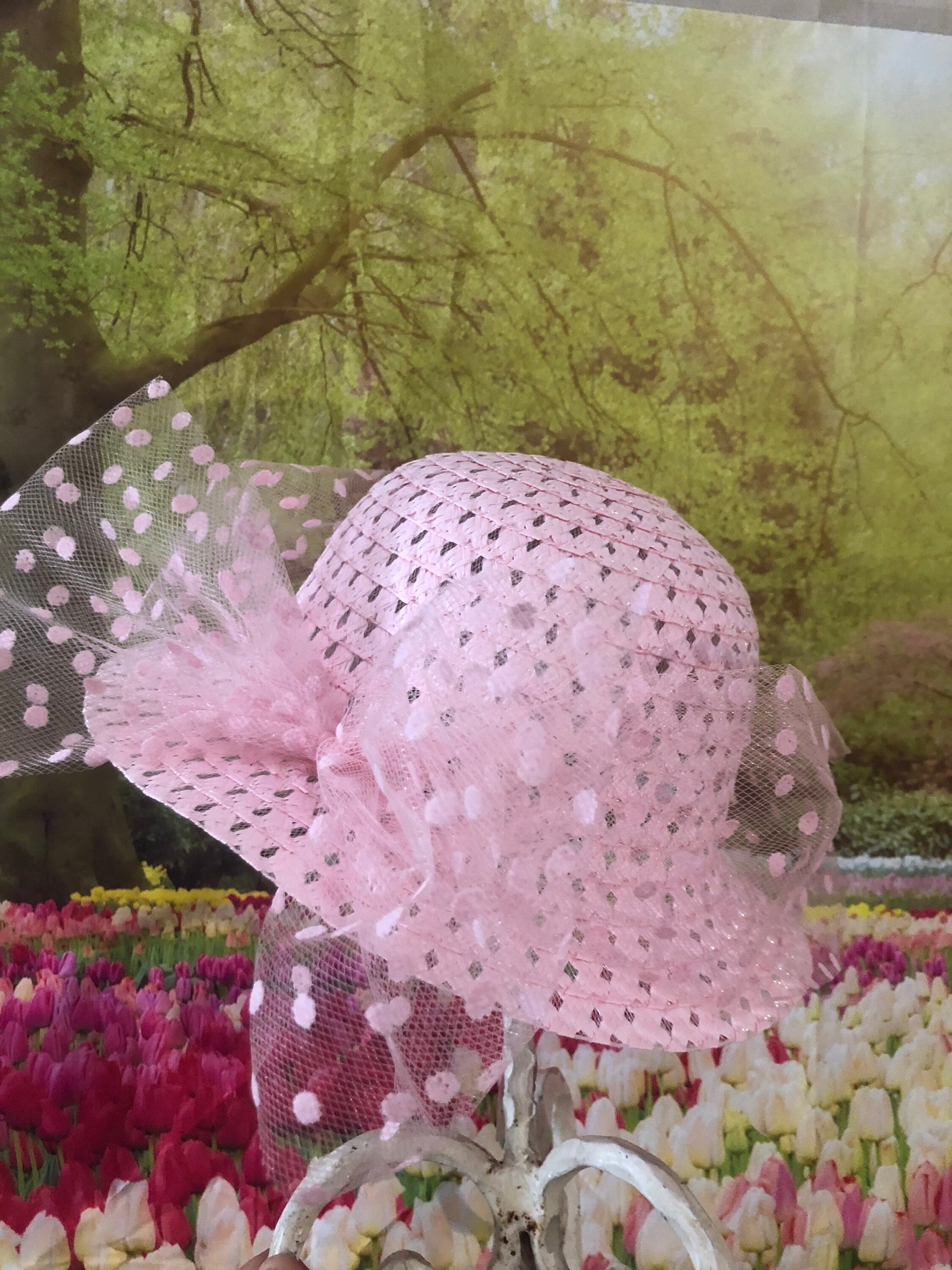 Girls Pink Easter Hat With Polka Dot Bow - Etsy
