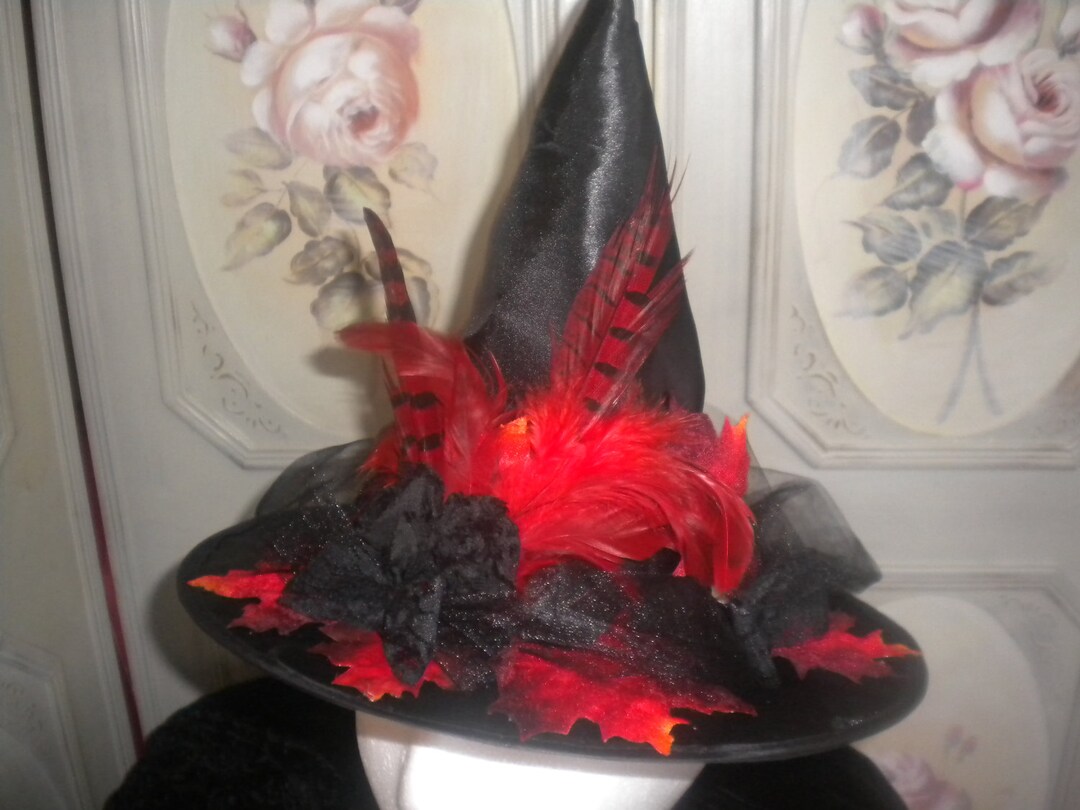 Childs Witch Hat Black and Red Witch Hat Costume Witch Hat Halloween ...