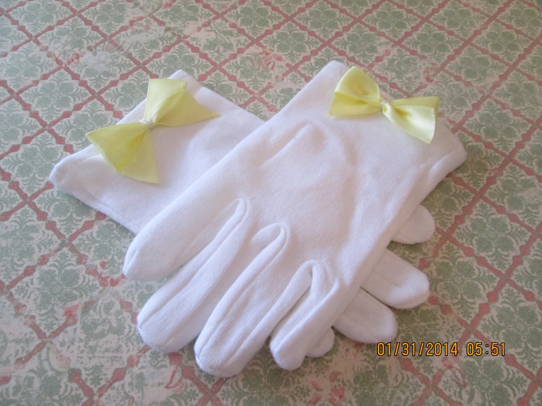Handmade Cotton Gloves – White Gloves With Bows, Easter, Flower Girl - Etsy