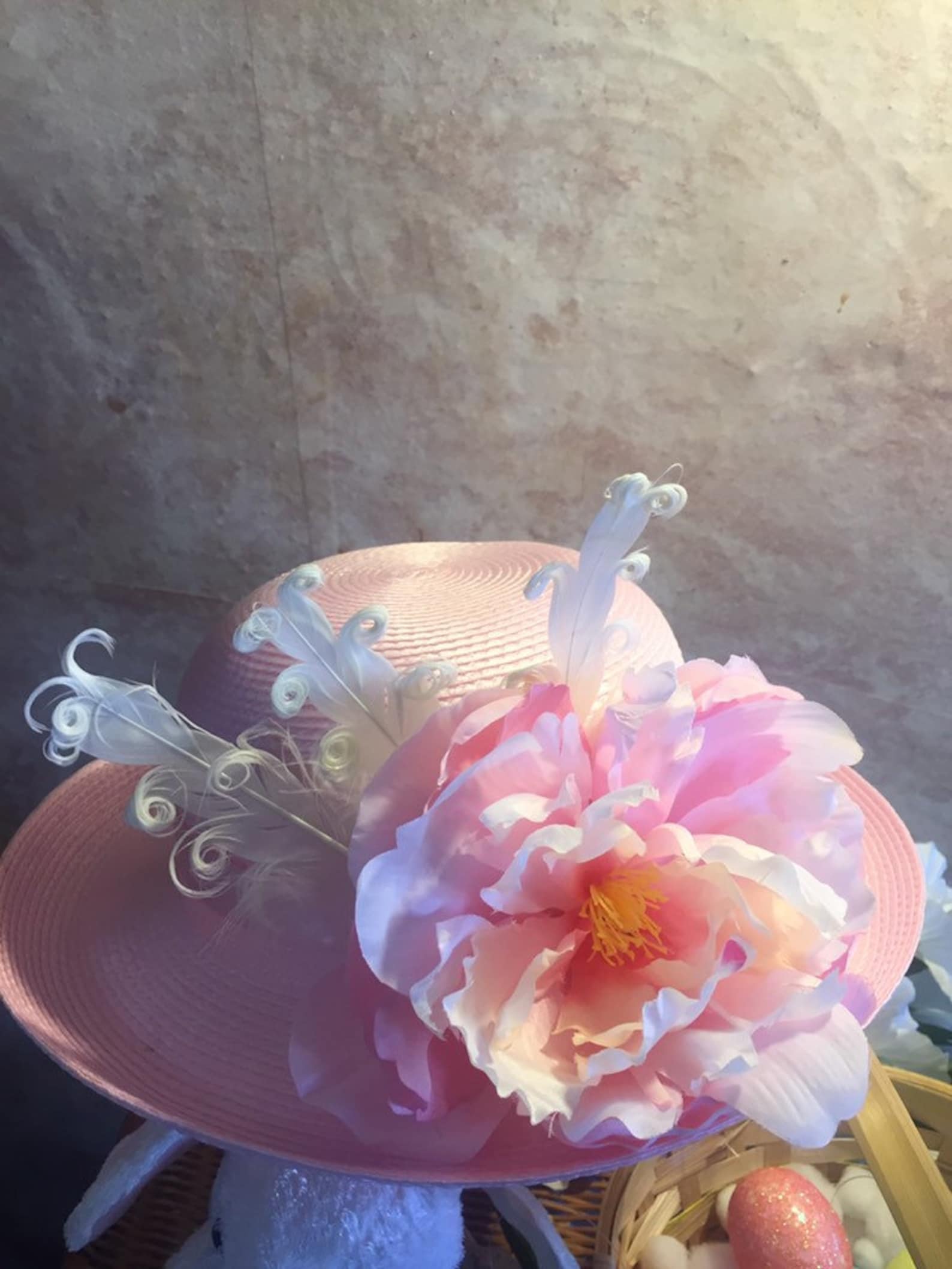 Girls Pink Derby Hat With Flower and Feather Church Hat for - Etsy