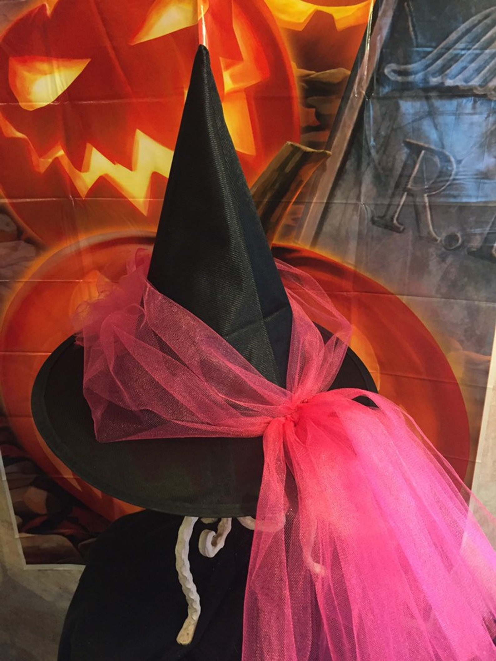 Hot Pink Witch Hat -little Girls Witch Hat With Train - Tulle and Satin ...