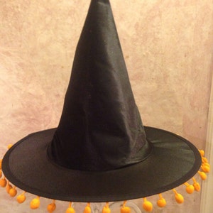 Little Girls Witch Hat With Pom Pom Trim Girls Black Witch Hat Child's ...