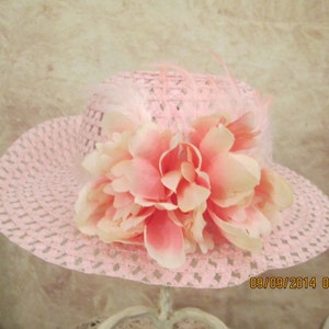 Pink Tea Party Hat - Girls Tea Party Hat With Feathers and Flowers ...