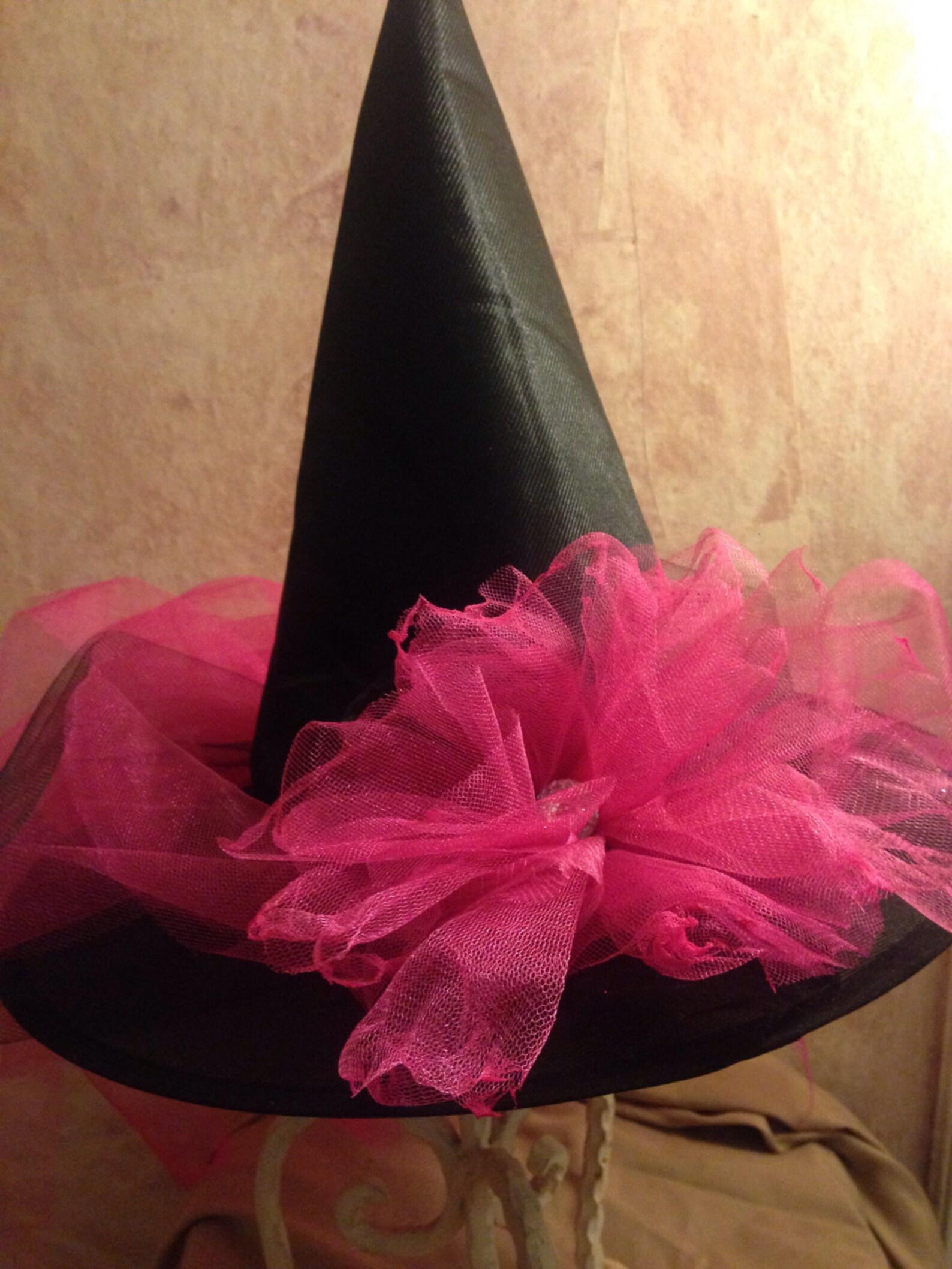 Hot Pink Witch Hat -little Girls Witch Hat With Train - Tulle and Satin ...