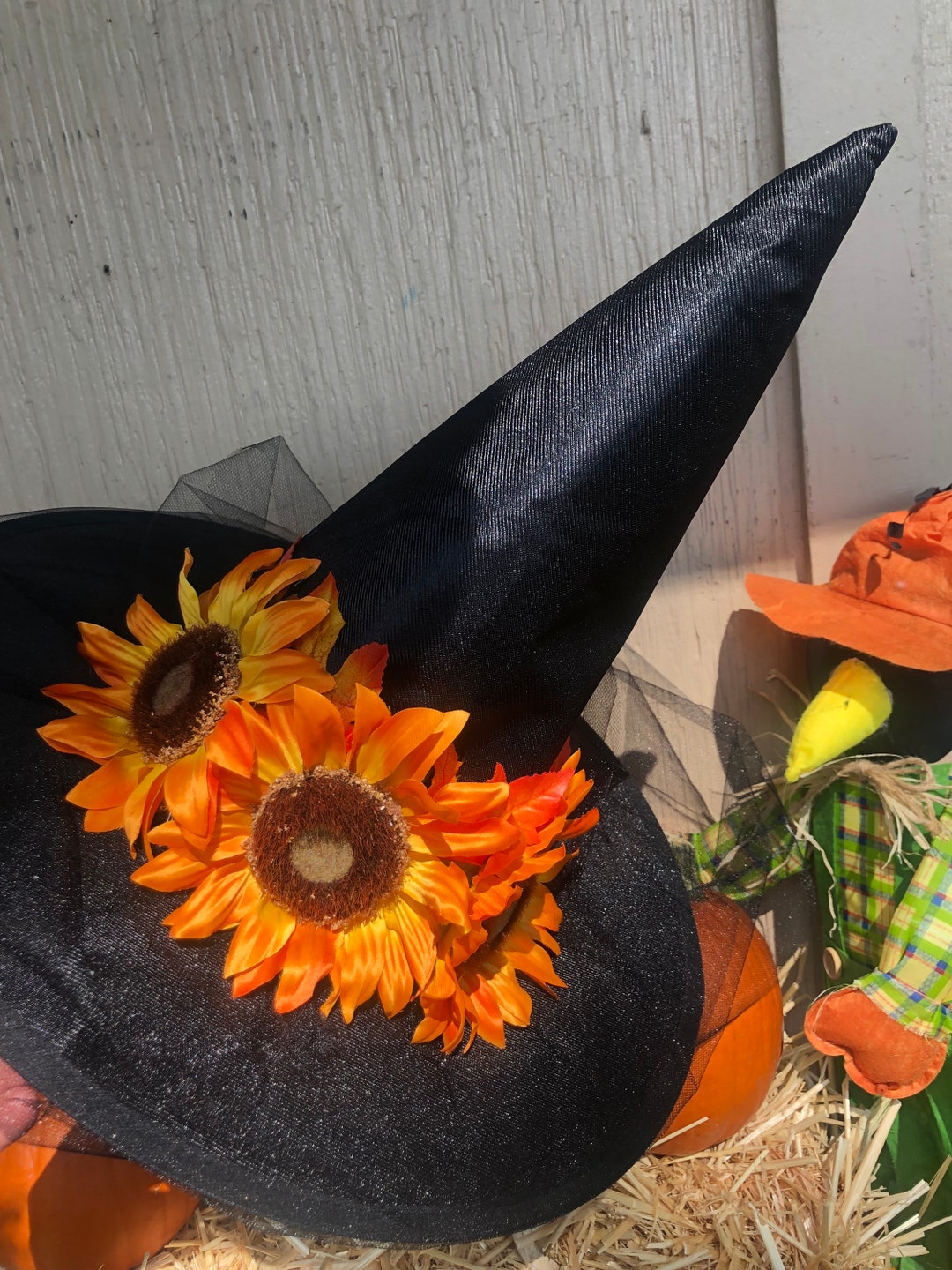 Sunflower Witch Hat - Primitive Witch Hat - Adult Witch Hat - Halloween ...