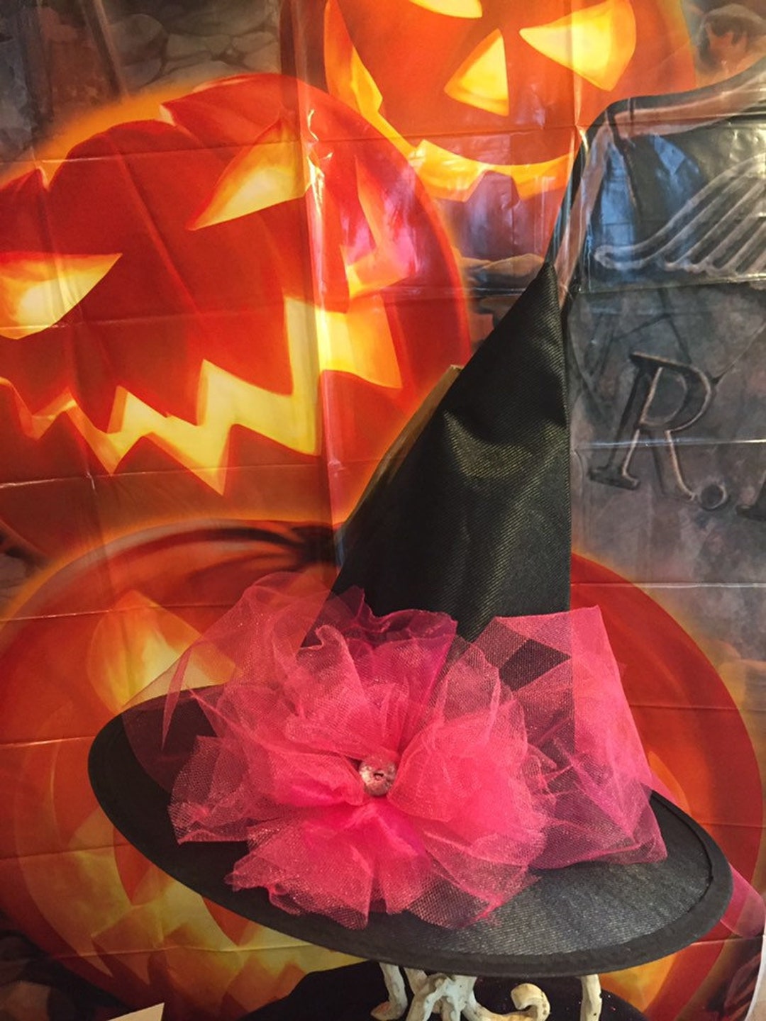 Hot Pink Witch Hat -little Girls Witch Hat With Train - Tulle and Satin ...