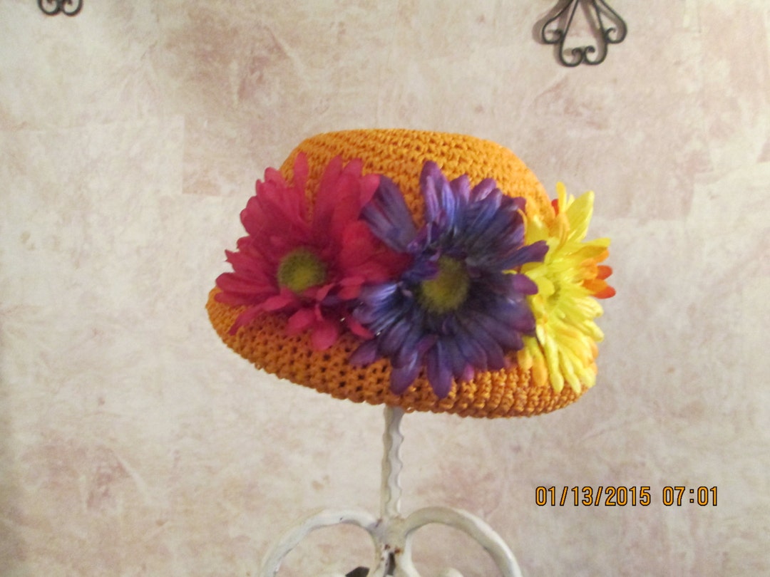 Orange Toyo Hat With Daisies - Daisy Hat for Girls - Easter Hat ...