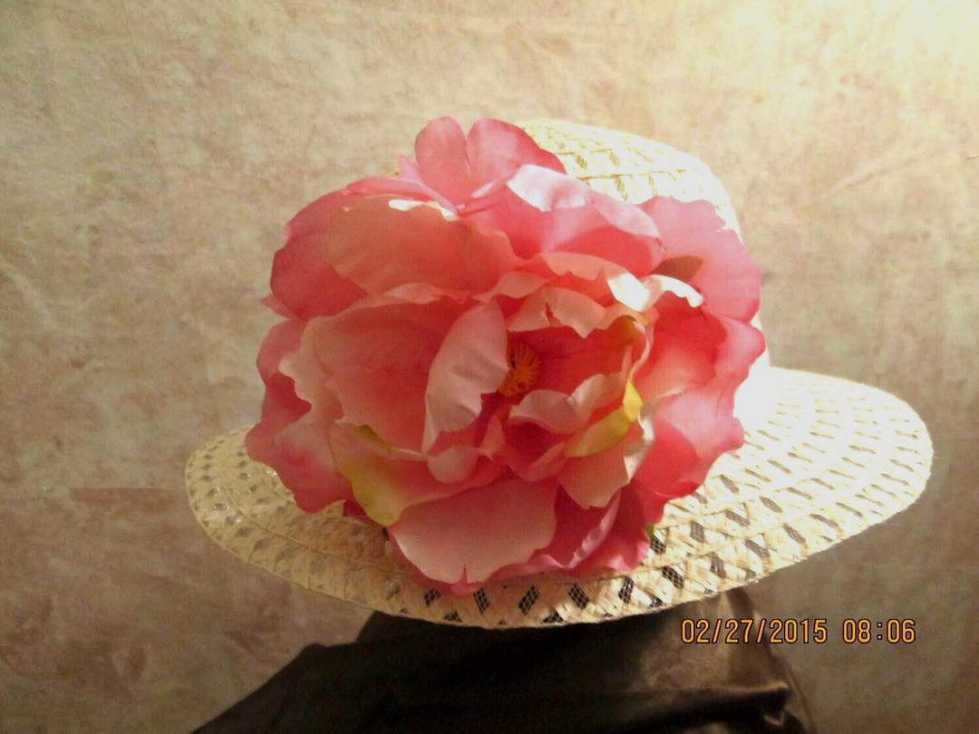 Beige Easter Hat With Peony - Girls Easter Hat - Girls Derby Hat ...