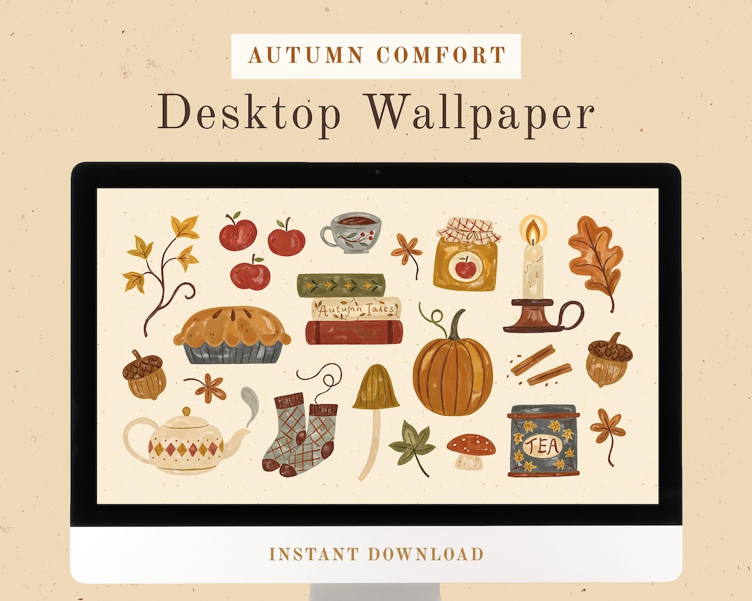 Autumn Comfort Desktop Wallpaper | Digital Download | Hand Drawn Cozy ...