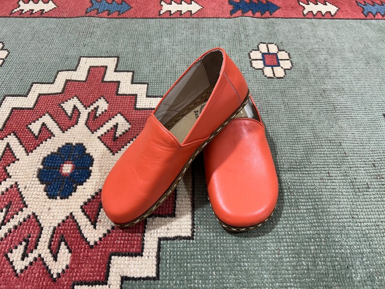 Handmade Grounding Leather Barefoot Shoes: Orange Minimalist Design - Etsy