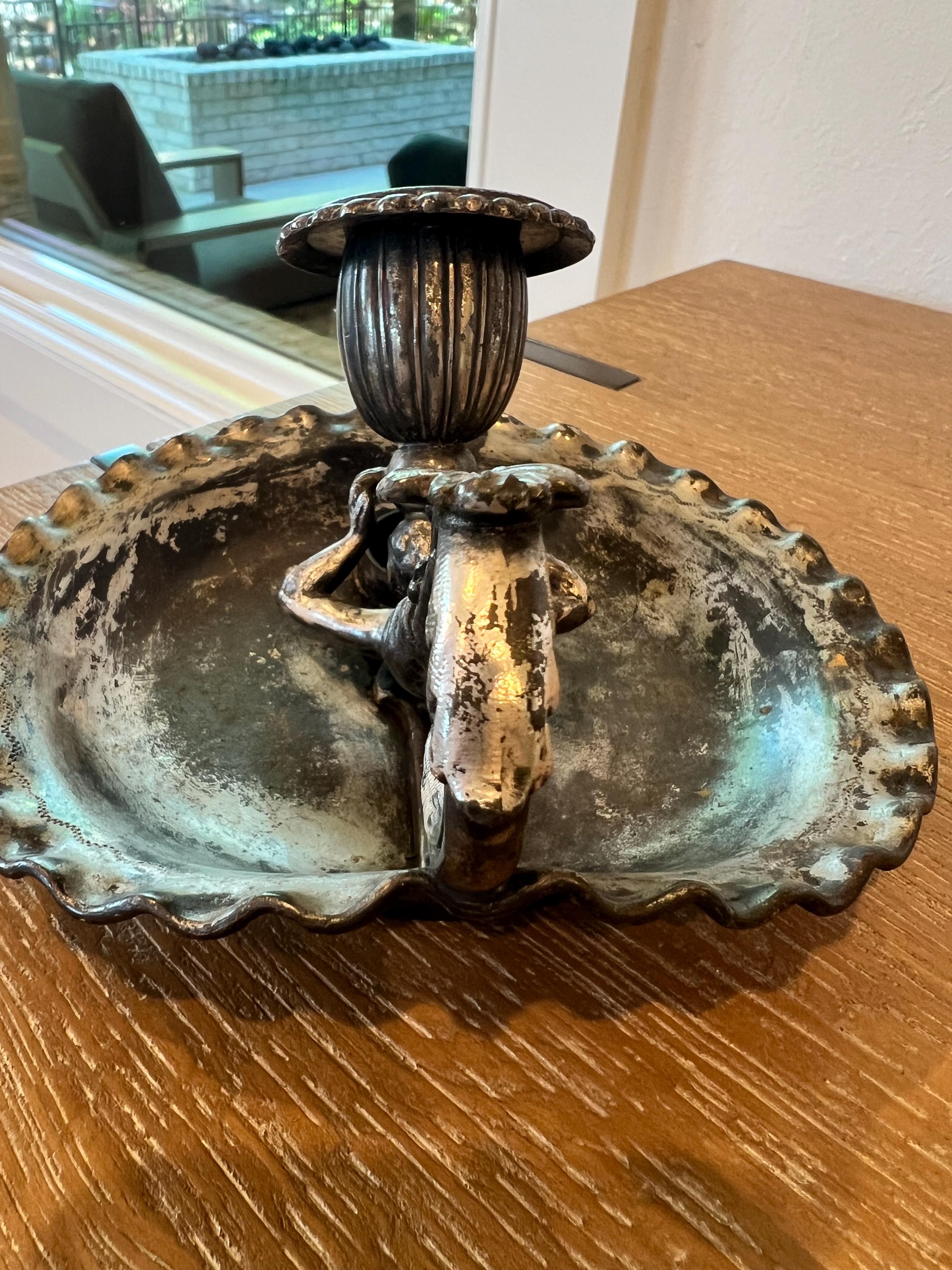 Antique 1800s Silver-plated Merman/triton Figural Chamber Stick Candle ...