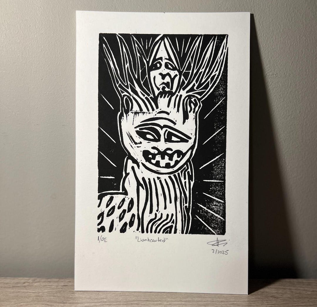 Medieval Art "lionhearted" Linocut | Hand Printed Linoprint | 5.25" X 8 ...