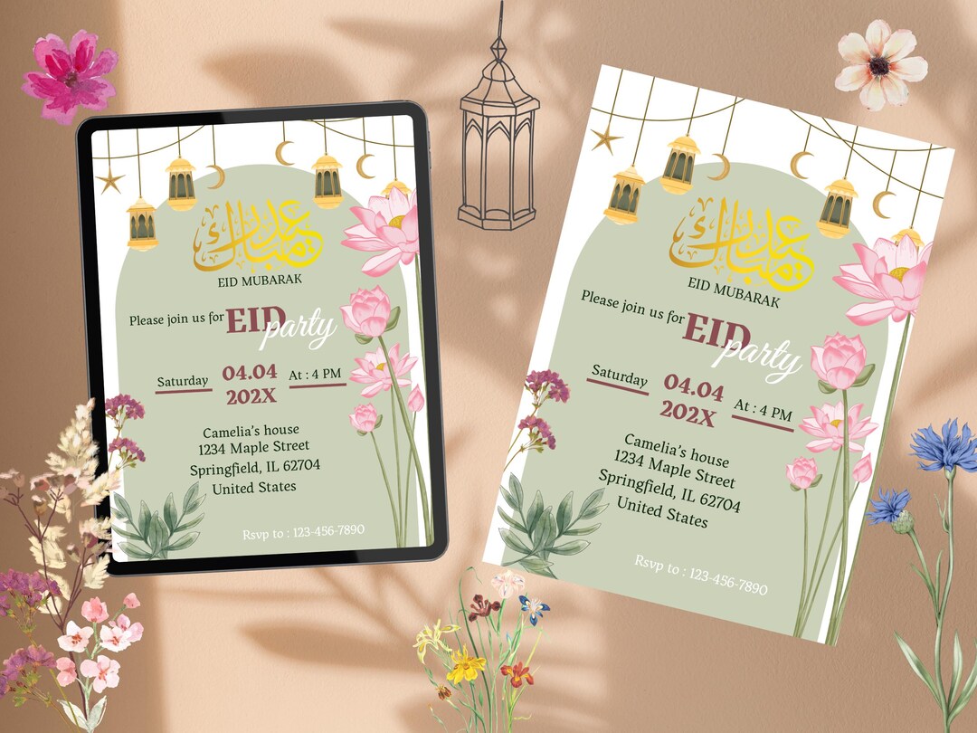 Editable Eid Mubarak Invitation, Eid Dinner, Ramadan, Instant Download ...