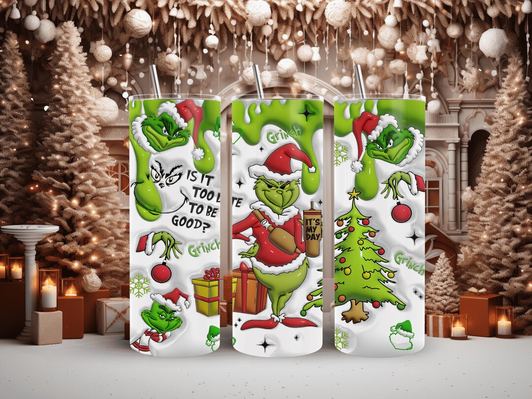 Grinch Collage Skinny Tumbler With Straw, 20oz - Christmas Gift ...