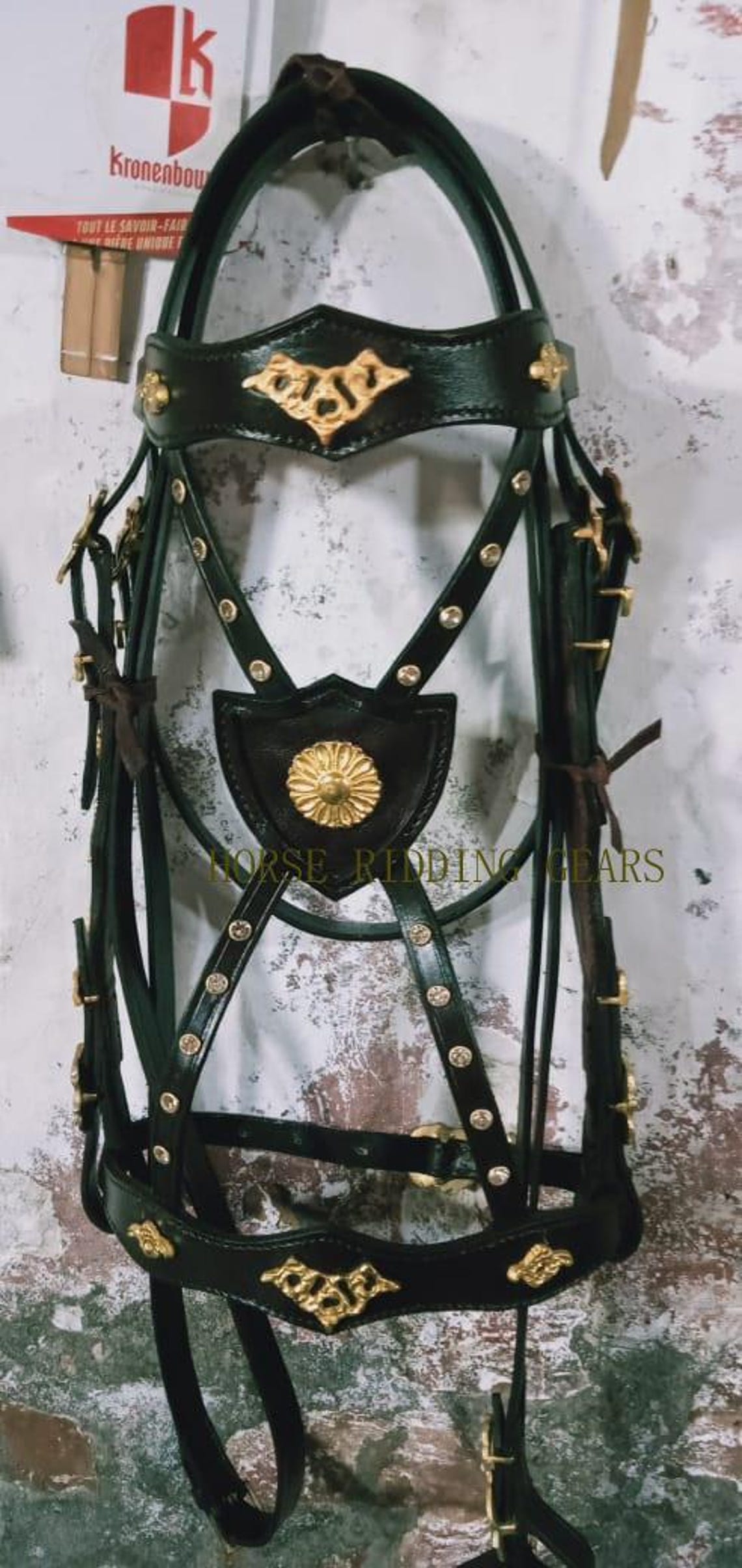 Custom Made Leather Spanish Horse V Cross Bridle Gold Inlay With Reins ...