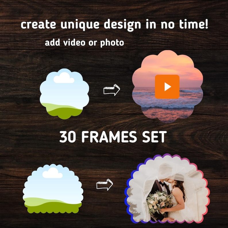 Scalloped Canva Frames Set With 30 Items - Easy Drag and Drop ...