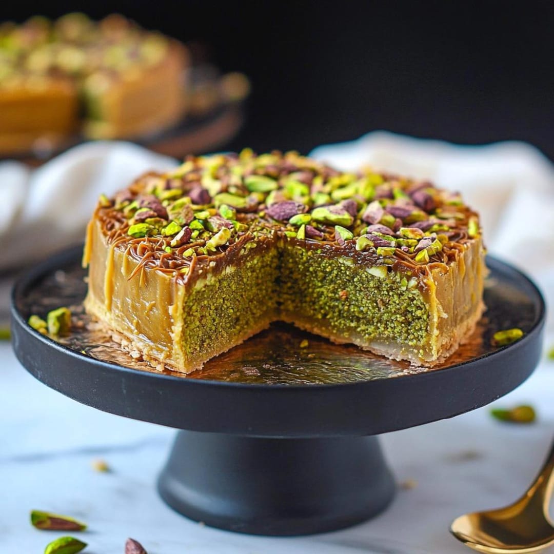 Pistachio Kunafa Tart With Caramel Glaze – Middle Eastern Dessert ...