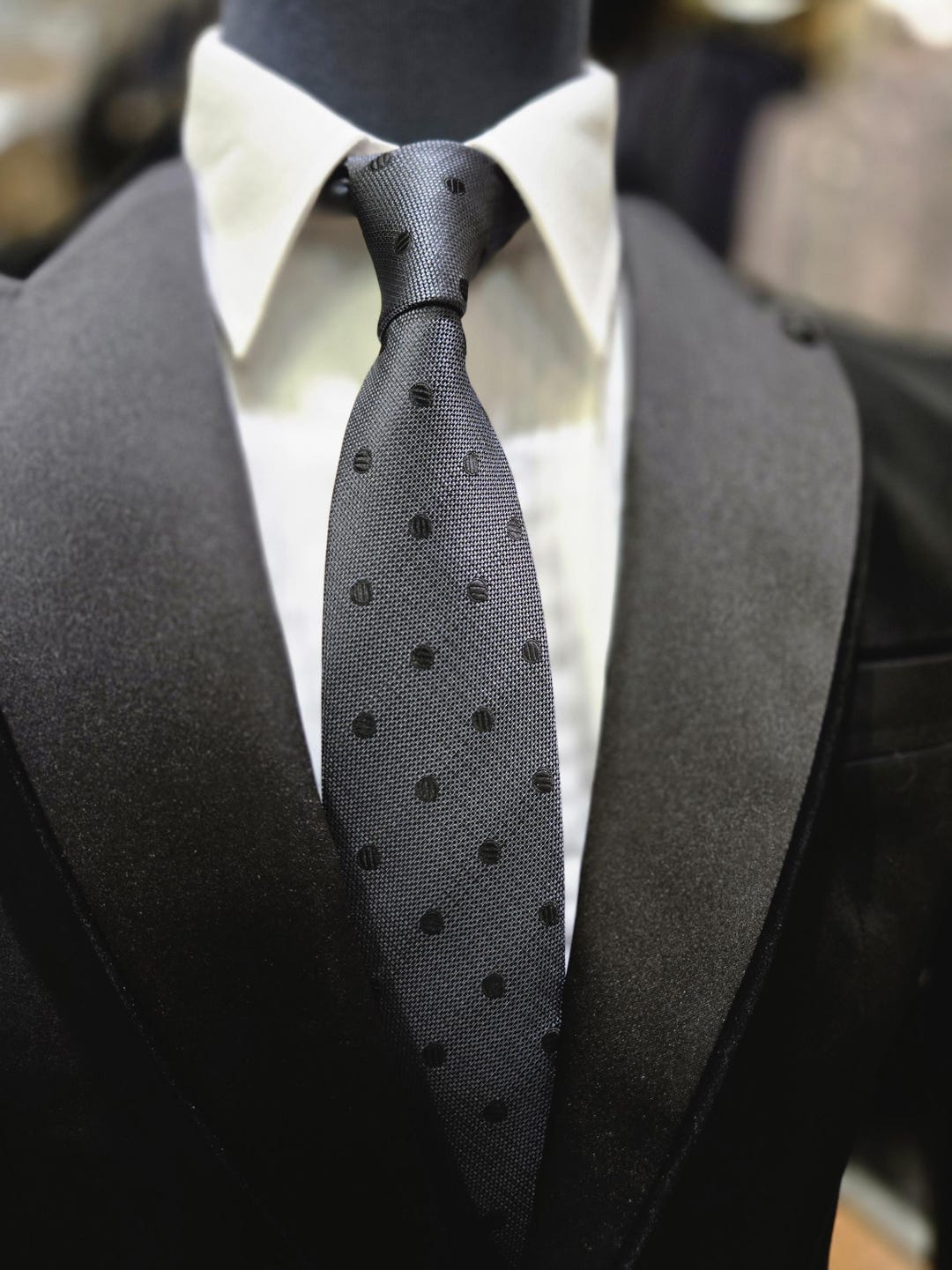 Black and Grey Color Polka Dots Necktie Set: Formal Wedding Tie With ...