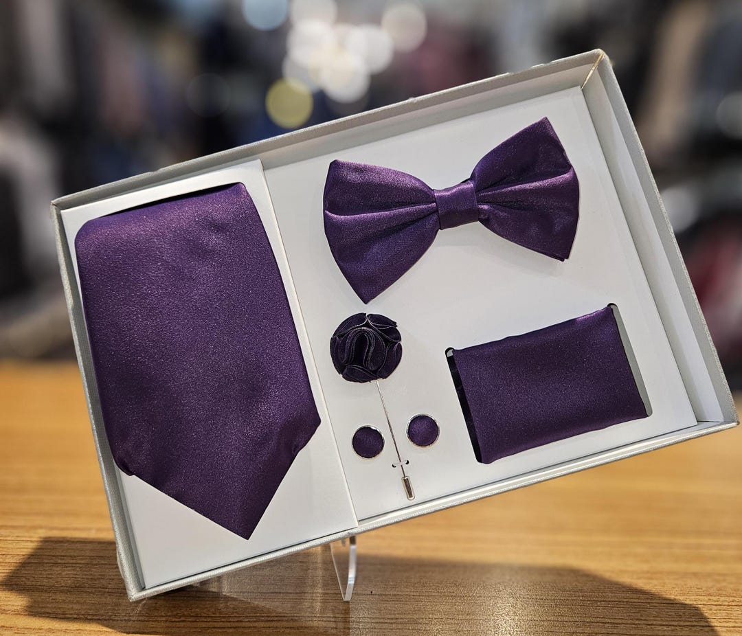 Men's Plum Formal Accessories Gift Box: Necktie, Bow Tie, Cufflinks - Etsy