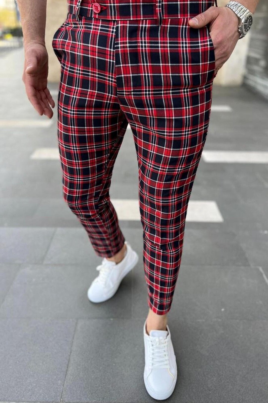 Men's Checkered Dress Pants: Slim Fit Poly Rayon Blend - Etsy
