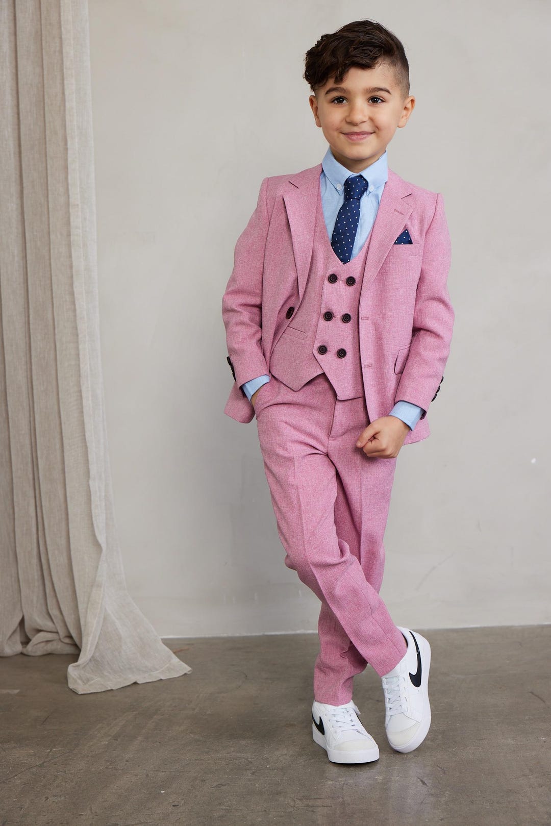 5-piece Boy's Suit Set in Dusty Rose Color , Jacket, Vest, Pants, Dress ...