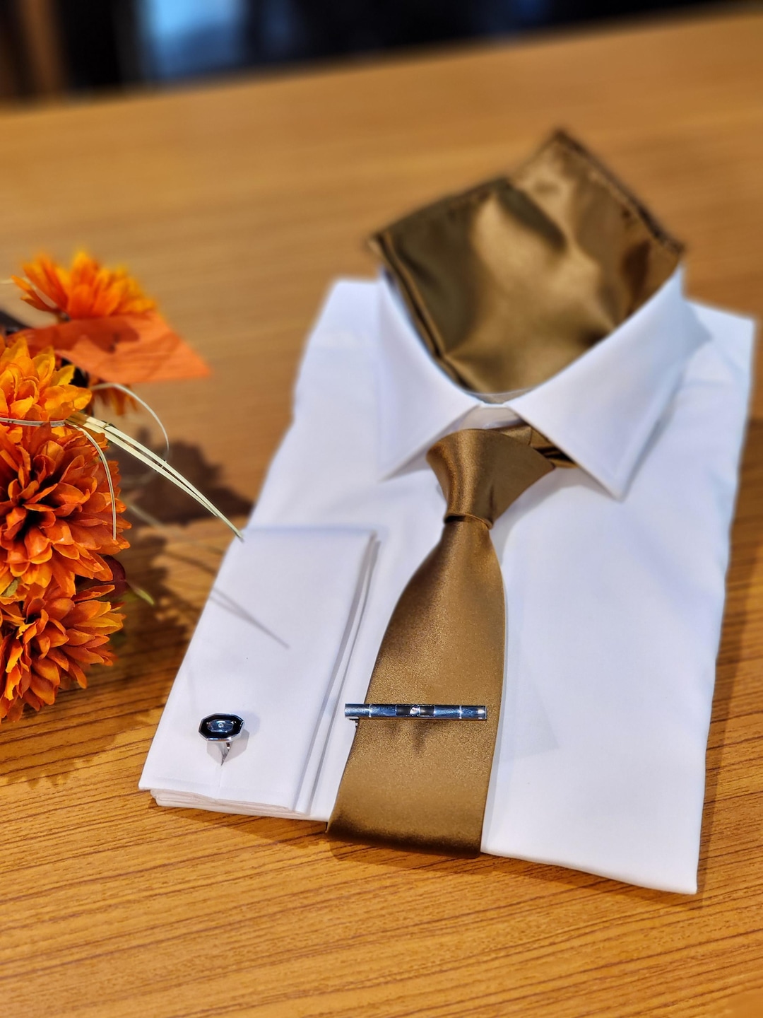 Necktie Set ( Golden Brown) Color for Weddings, Proms, Formal Dates ...