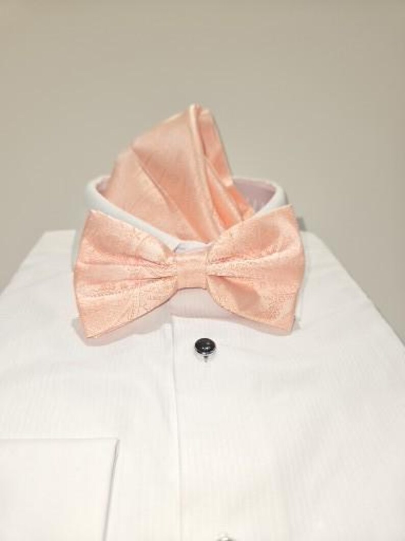 Men's (peach) Color Paisley Texture Bow Tie and Hanky Set - Etsy