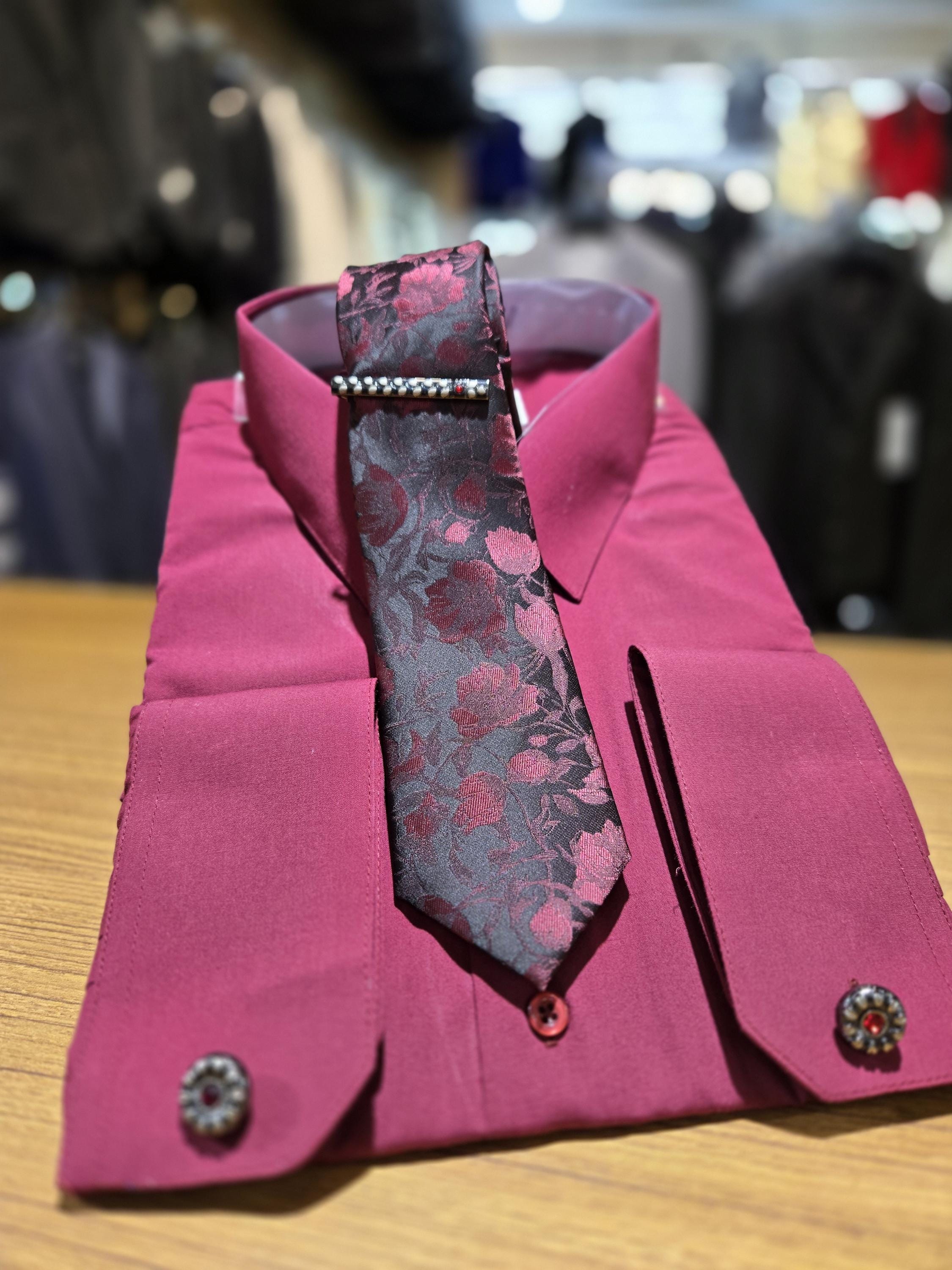 Burgundy Laydown Collar Dress Shirt: Men's Formal Wear - Etsy