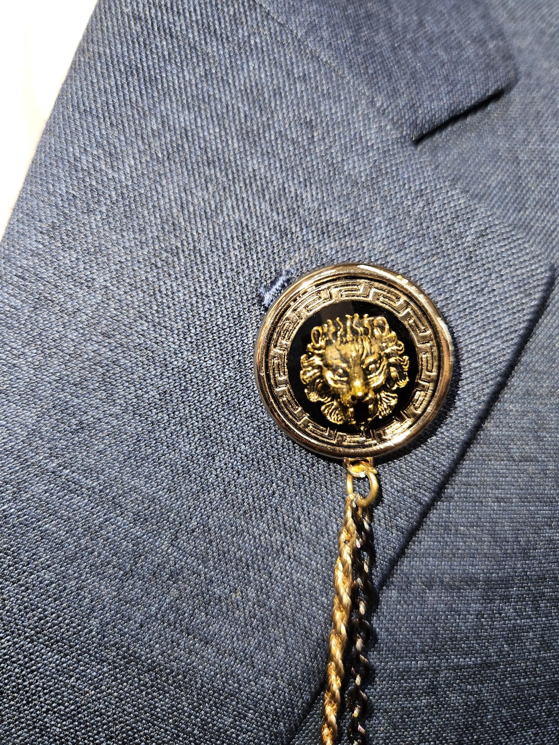 Gold Lion Face Lapel Pin With Chain: Formal Brooch Set - Etsy