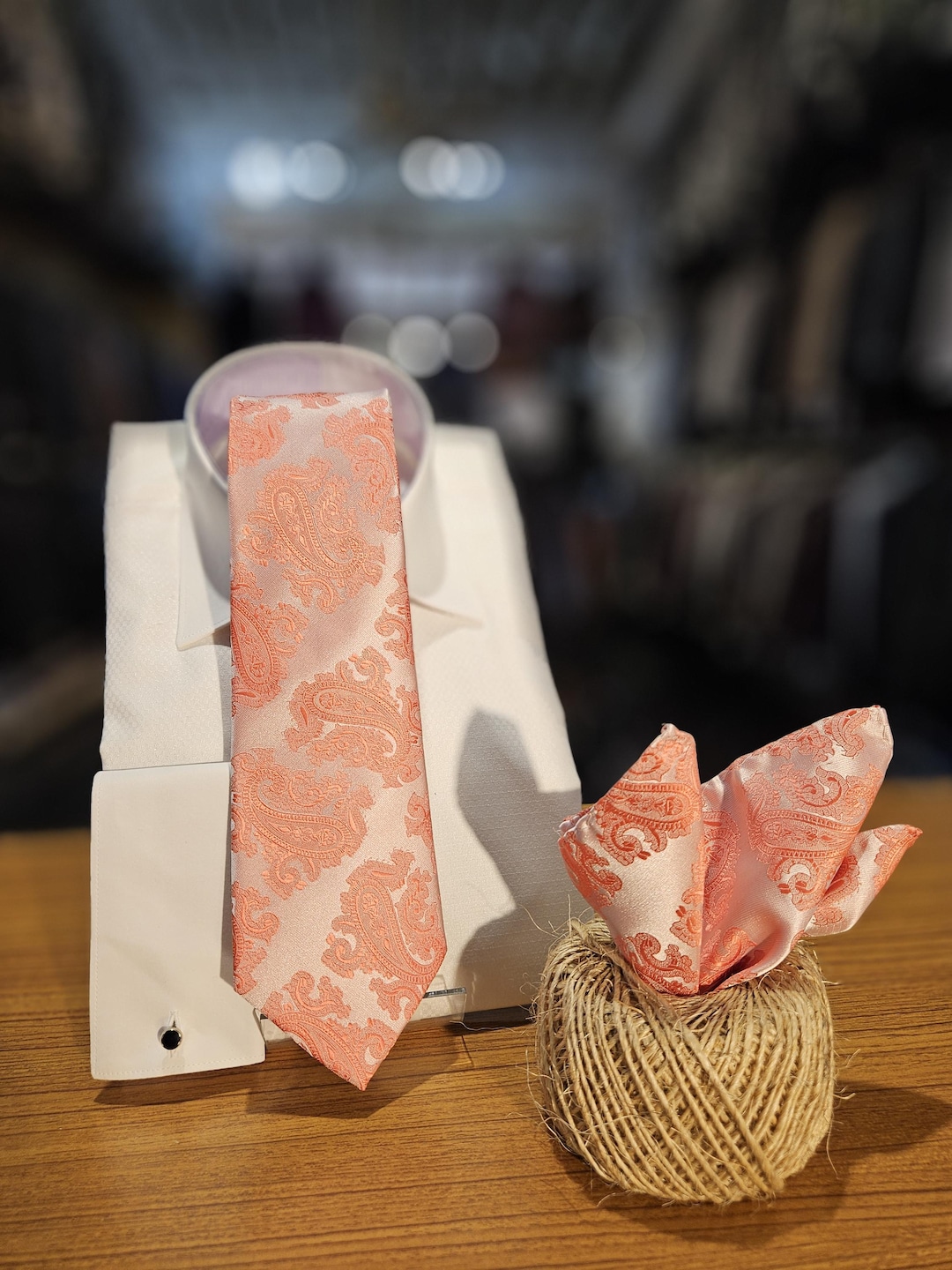 Necktie Set Paisley Texture (peach) for Weddings, Proms, Formal Dates ...