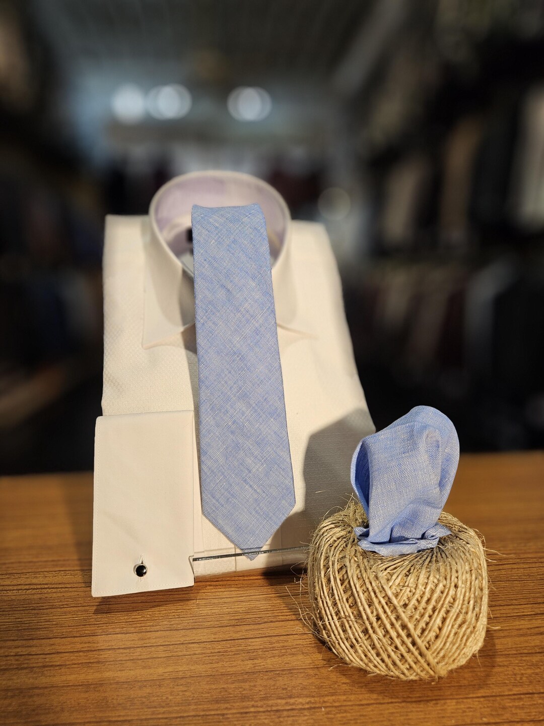 Necktie Set Cotton Texture (sky Blue) Color for Weddings, Proms, Formal ...