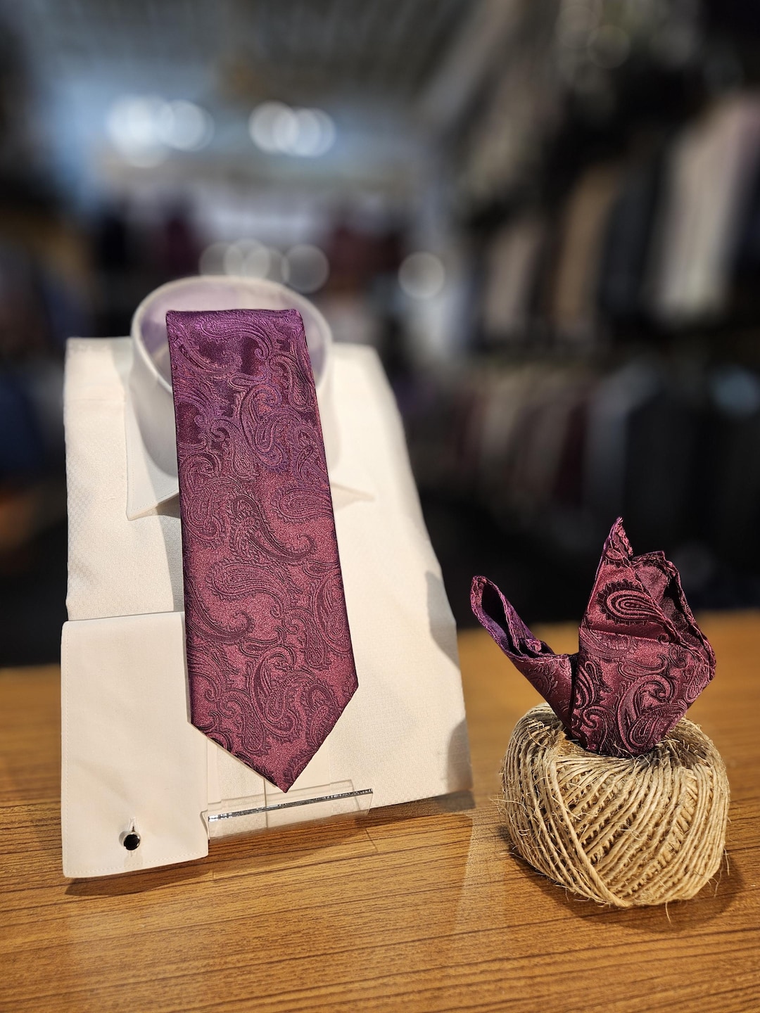 Necktie Set Paisley Texture (plum) for Weddings, Proms, Formal Dates ...