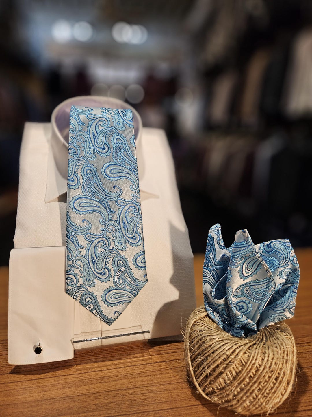 Necktie Set Paisley Texture (turquoise ) for Weddings, Proms, Formal ...
