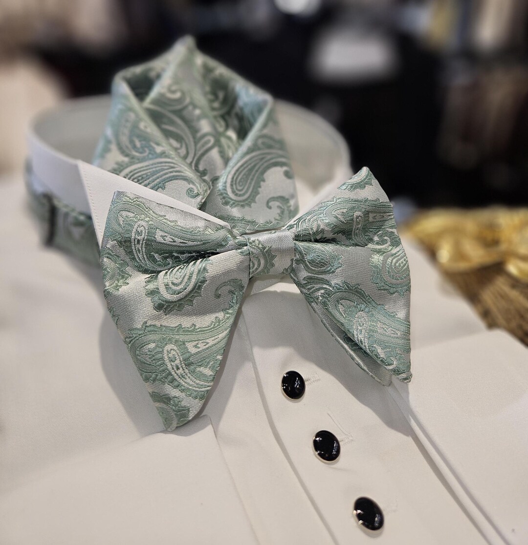 Men's Long (olive Green) Color Paisley Satin Bow Tie and Hanky Set - Etsy