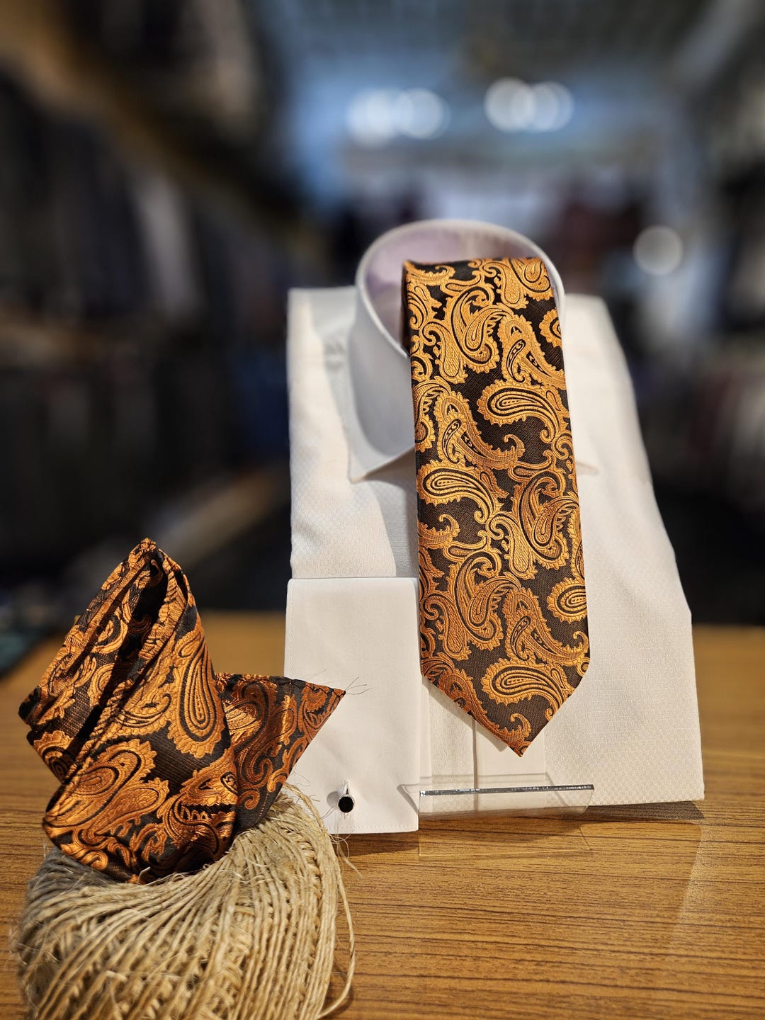 Necktie Set Paisley Texture (copper and Black ) for Weddings, Proms ...