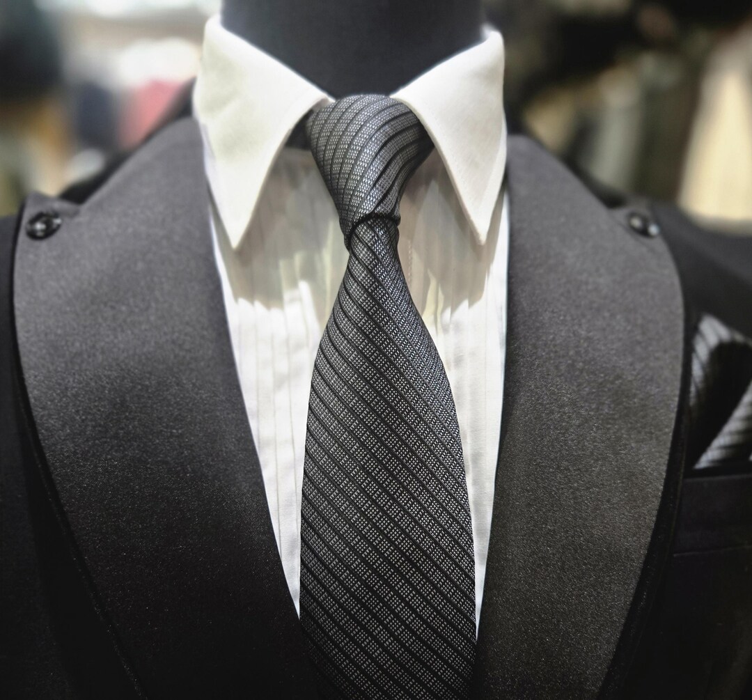 Black and Grey Color Textured Necktie Set: Formal Wedding Tie With ...