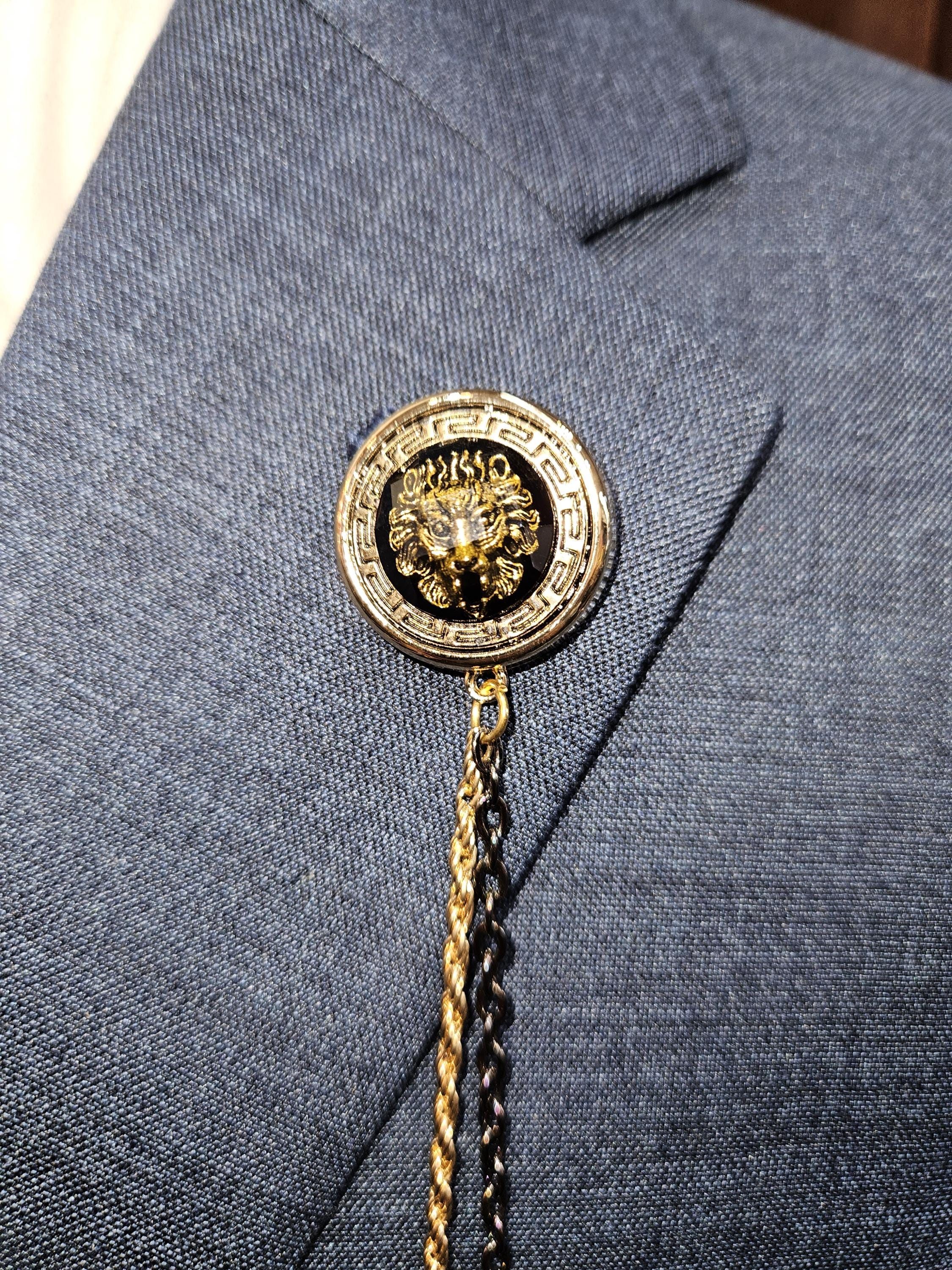 Gold Lion Face Lapel Pin With Chain: Formal Brooch Set - Etsy