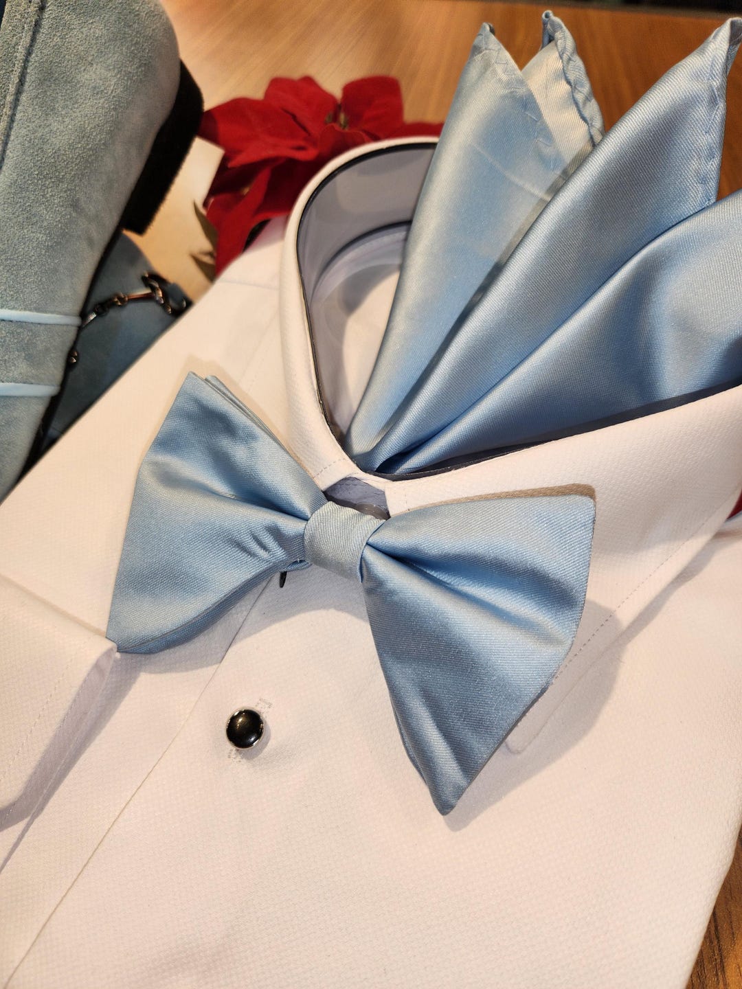 Men's Long ( Dusty Blue ) Color Satin Bow Tie and Hanky Set - Etsy