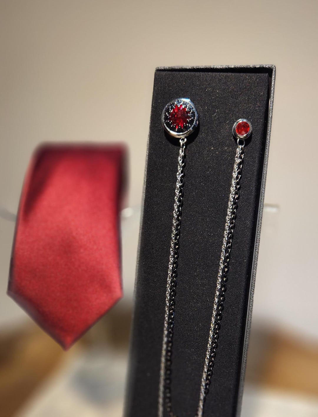 Silver Chain Lapel Pin: Ruby Rhinestone Brooch Set - Etsy