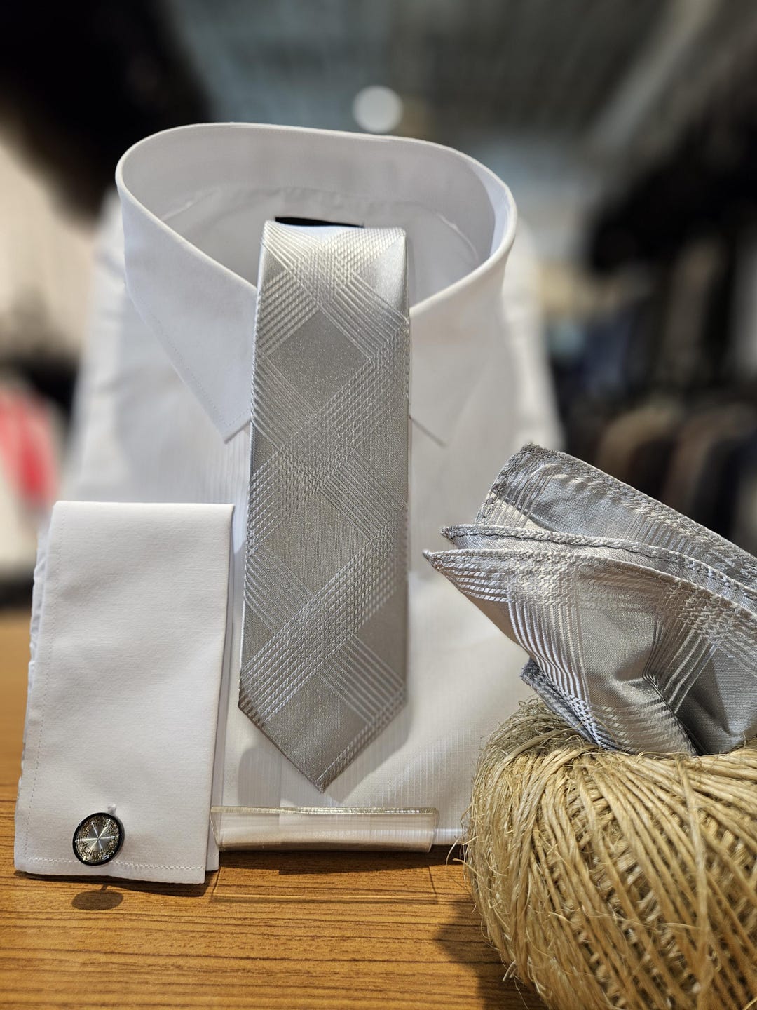Necktie Set Texture (silver) for Weddings, Proms, Formal Dates ...