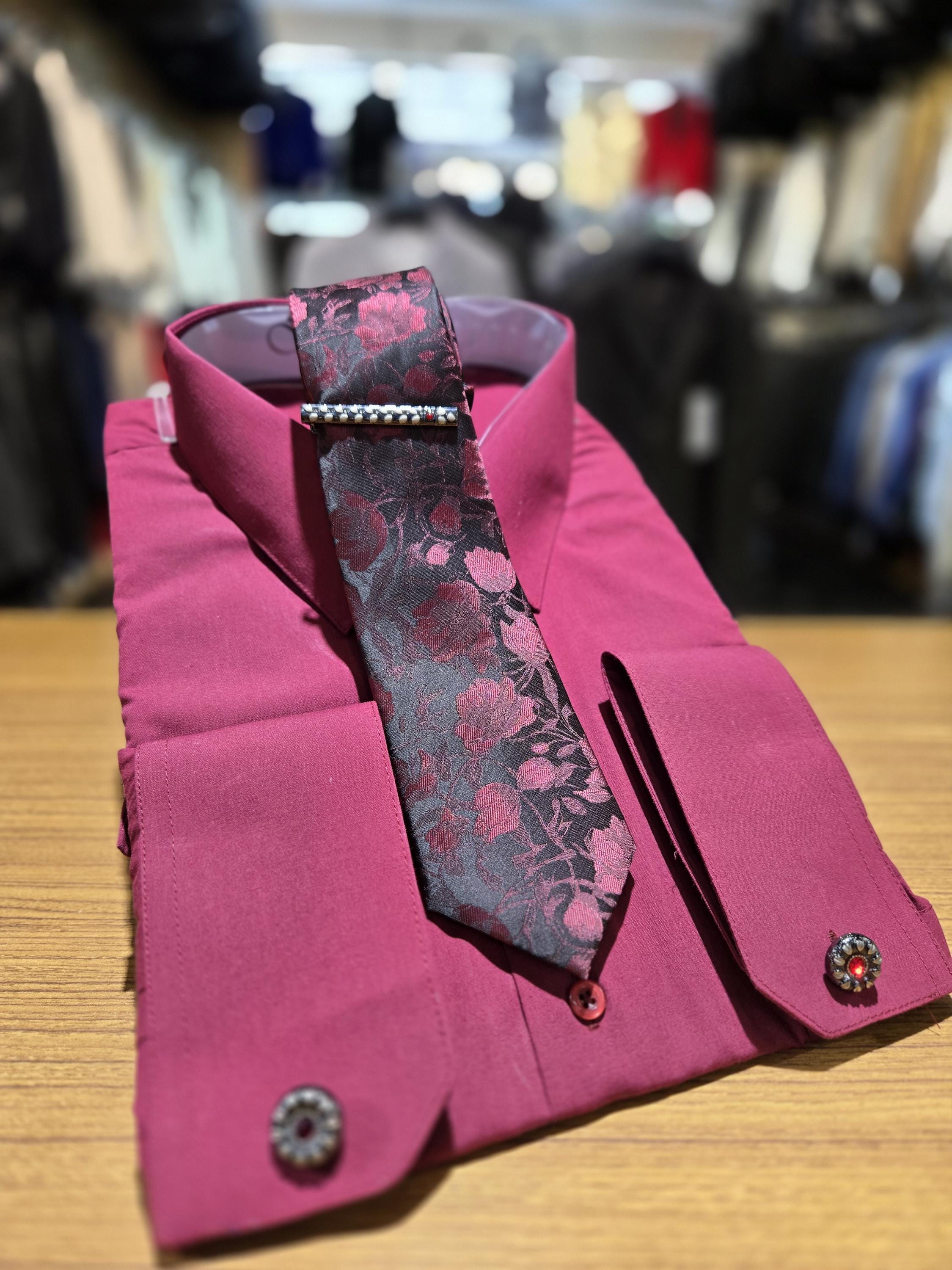 Burgundy Laydown Collar Dress Shirt: Men's Formal Wear - Etsy