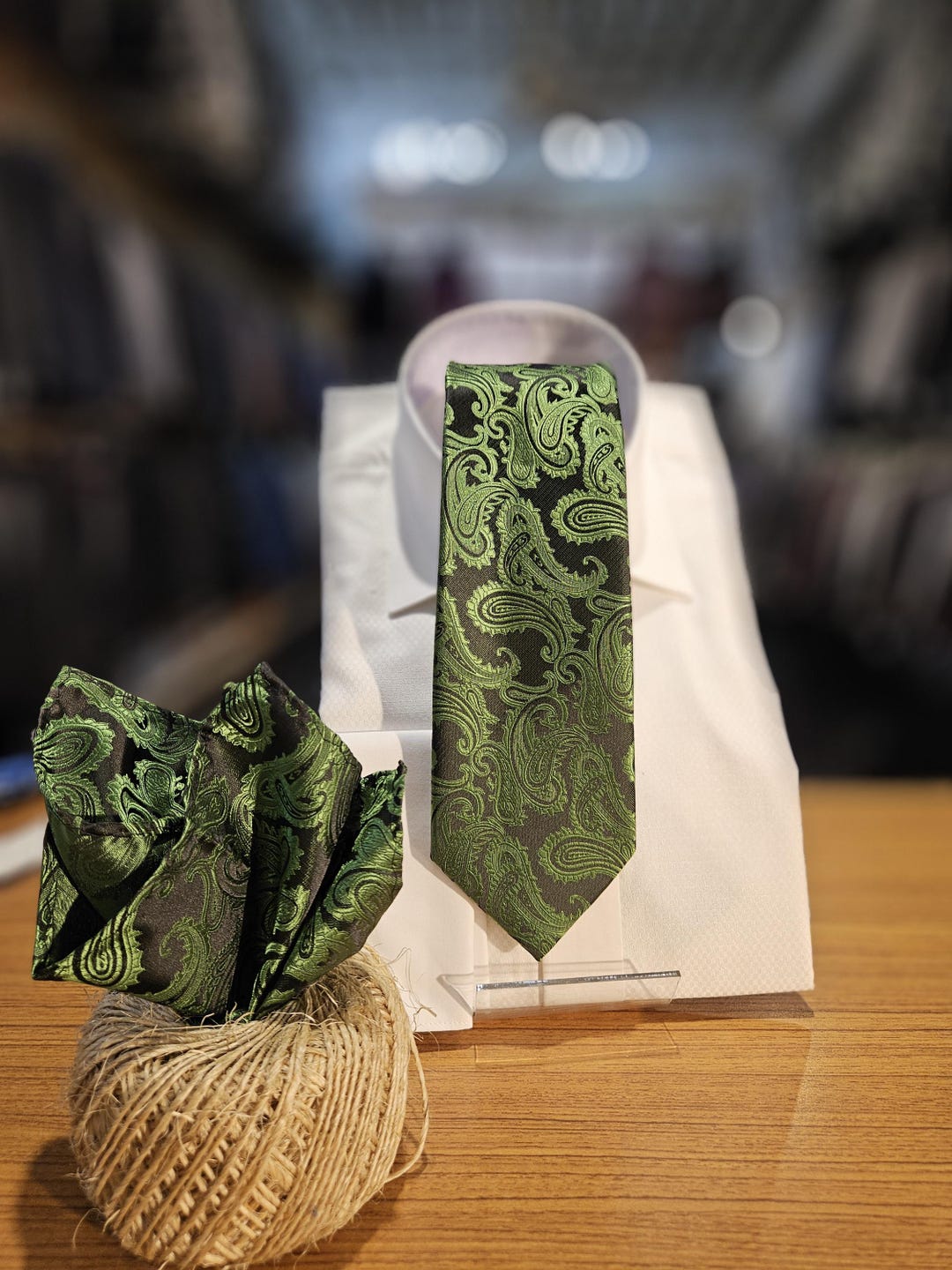 Necktie Set Paisley Texture (sage and Black ) for Weddings, Proms ...