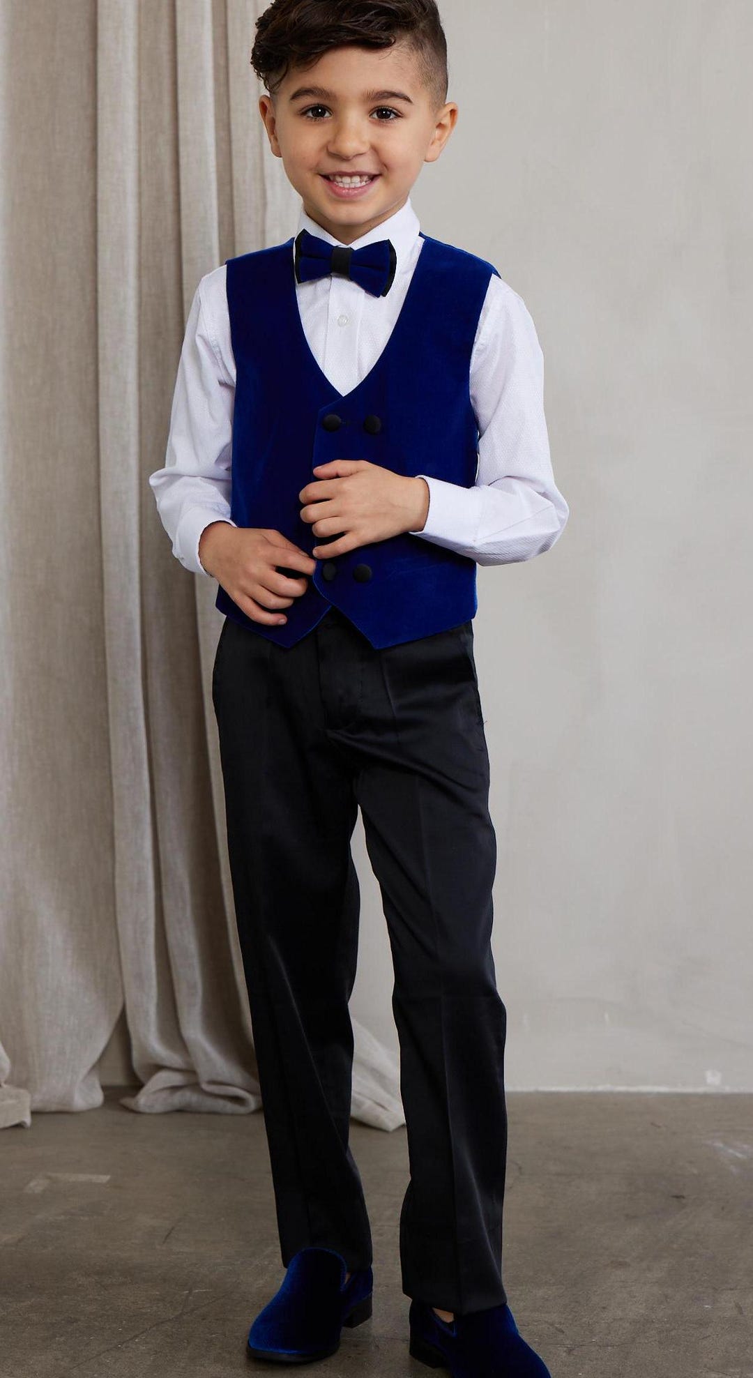 Boy's 2-pieces Royal Blue Velvet Vest & Bowtie Set Perfect for Weddings ...