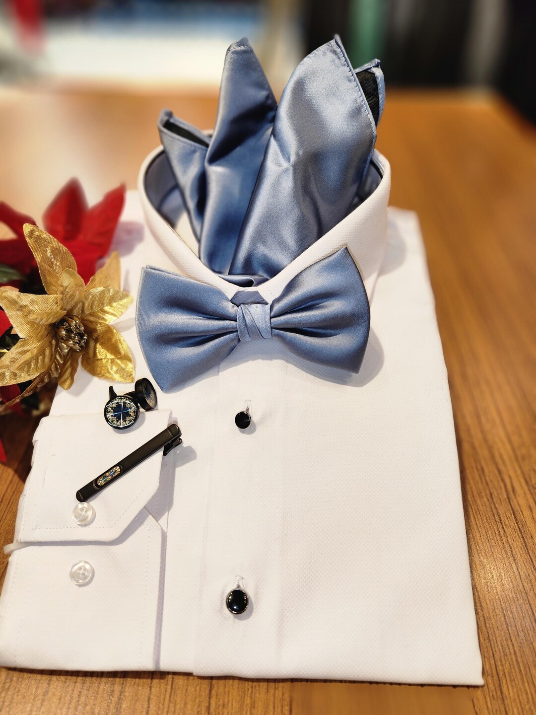 Men's ( Dusty Blue ) Color Microfiber Bow Tie and Hanky Set - Etsy
