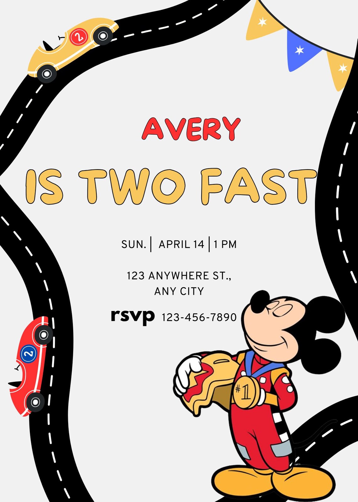 TWO Fast Mickey Mouse Birthday Party Digital Invitation - Etsy