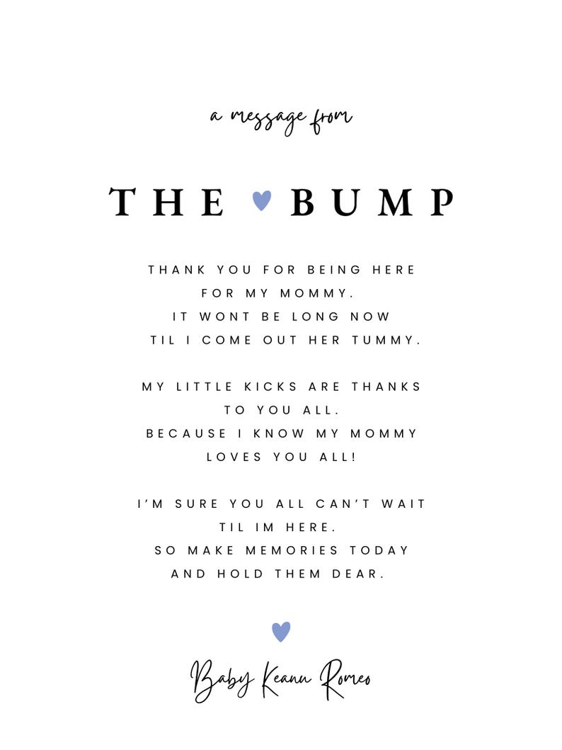A Message From the Bump. Digital Download. Printable Personalized Template for Baby Shower ...