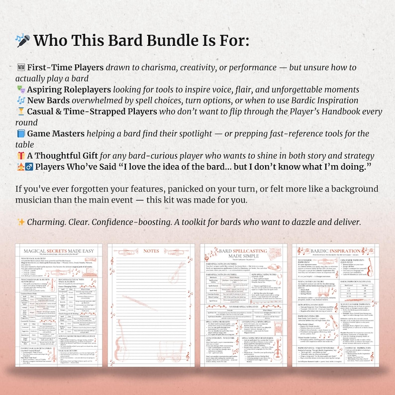 DND 5e Bard Cheat Sheet: Quick Reference Guide & Class Build (digital ...