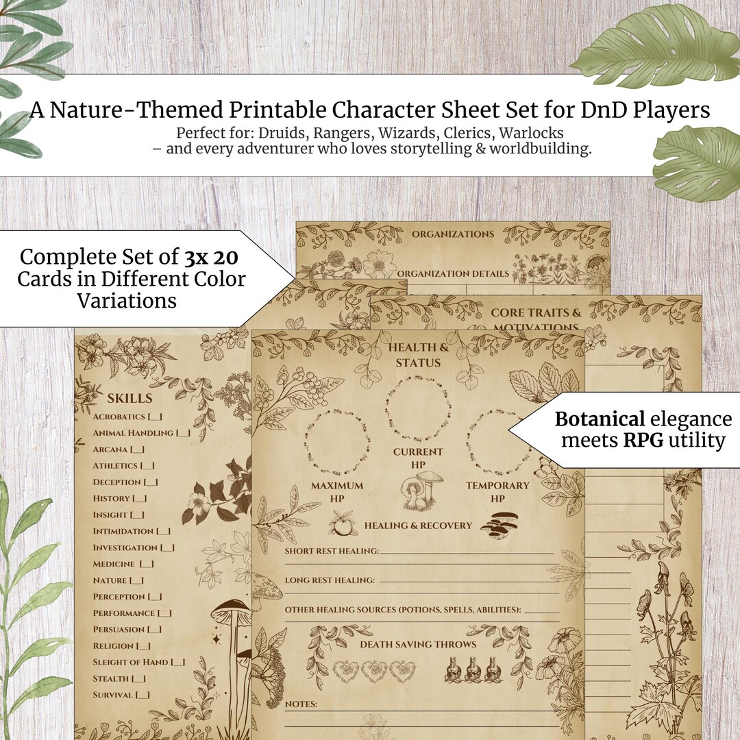 Dnd Character Sheet Druid – Nature-inspired Printable 5e RPG Journal ...