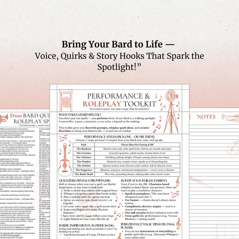 DND 5e Bard Cheat Sheet: Quick Reference Guide & Class Build (digital ...